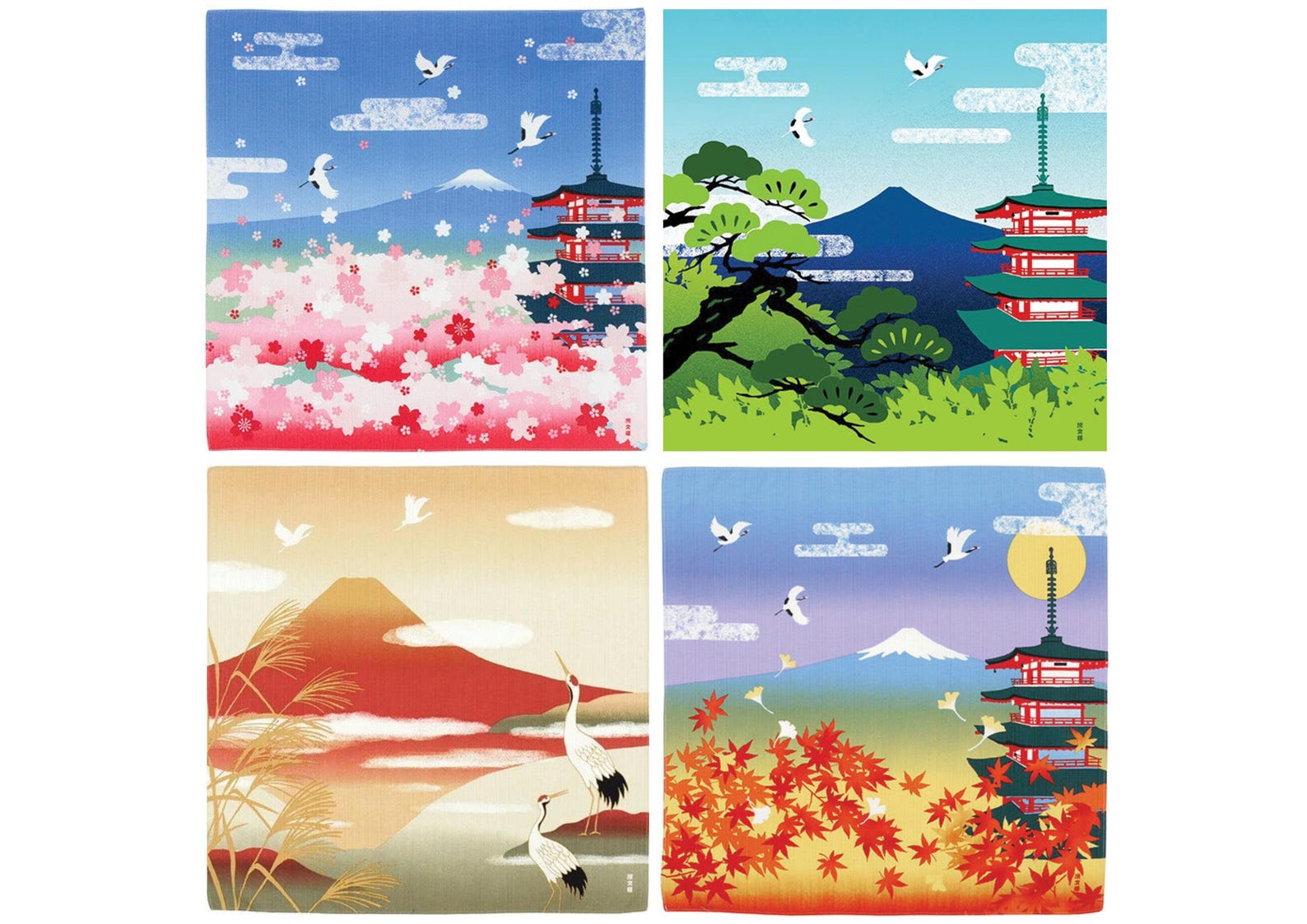 Views of Mount Fuji Furoshiki: Nature, Pagoda, Cranes, Japanese Durable ...