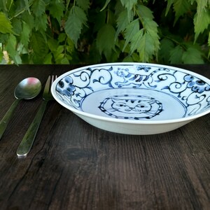 8" Cat Pasta Bowl I Japanese Mino Ware Ceramic Serving Plate, Salad ...
