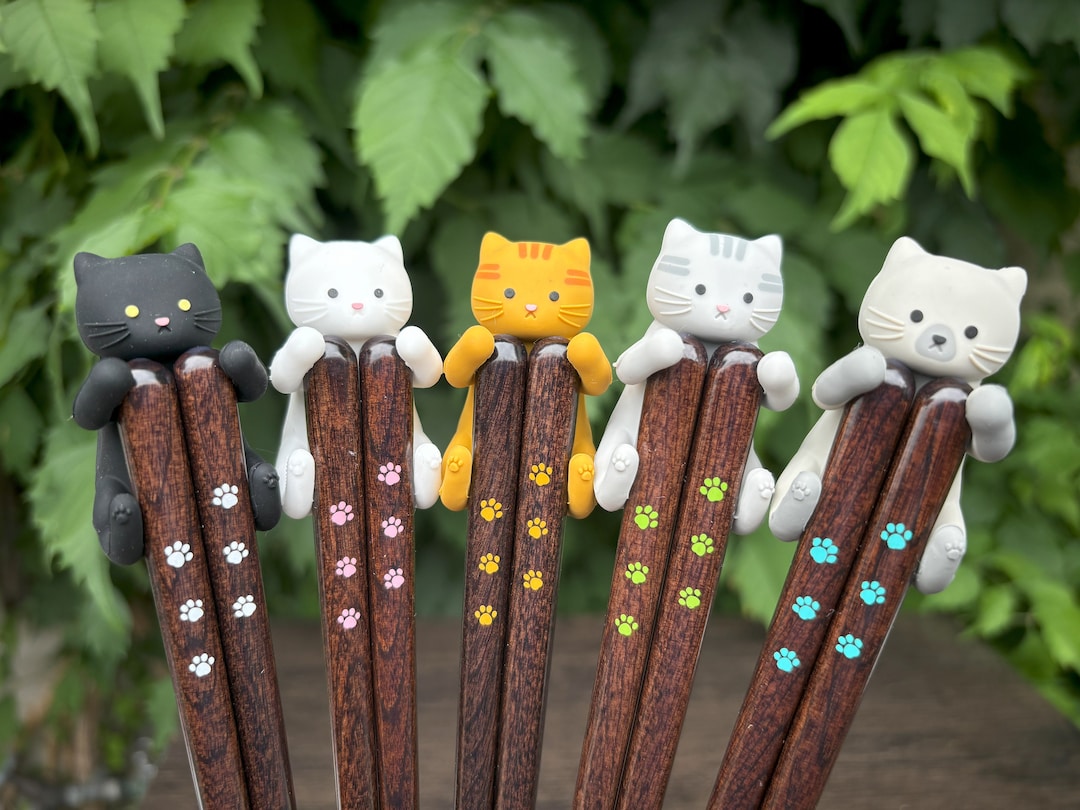 A Set of Dish-washer Safe Cat Chopsticks & Chopstick Holder, Black ...