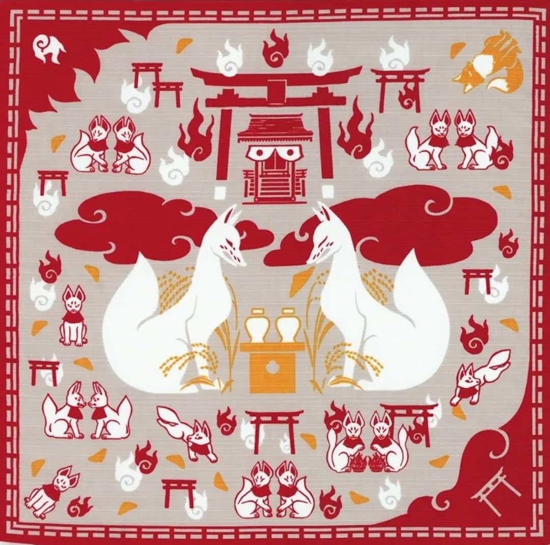 20" Fox Furoshiki: "inari Foxes at the Shrine", Japanese Durable ...