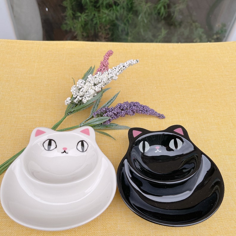 3.75" Cat Small Plate With Divider I Ceramic Tray for Accessory and ...