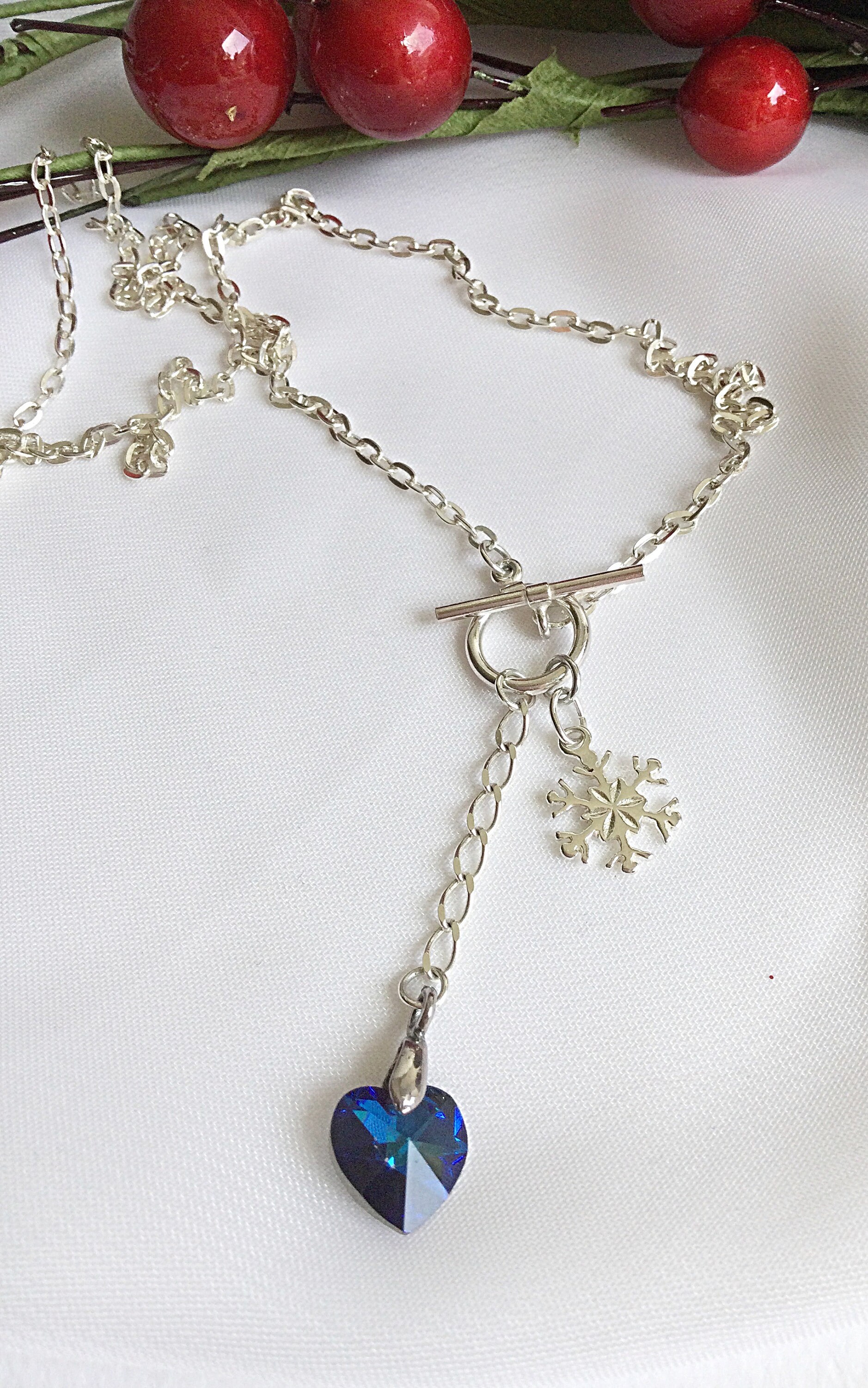BLUE HEART LARIAT Blue Crystal Heart Lariat Swarovski Crystal Heart ...