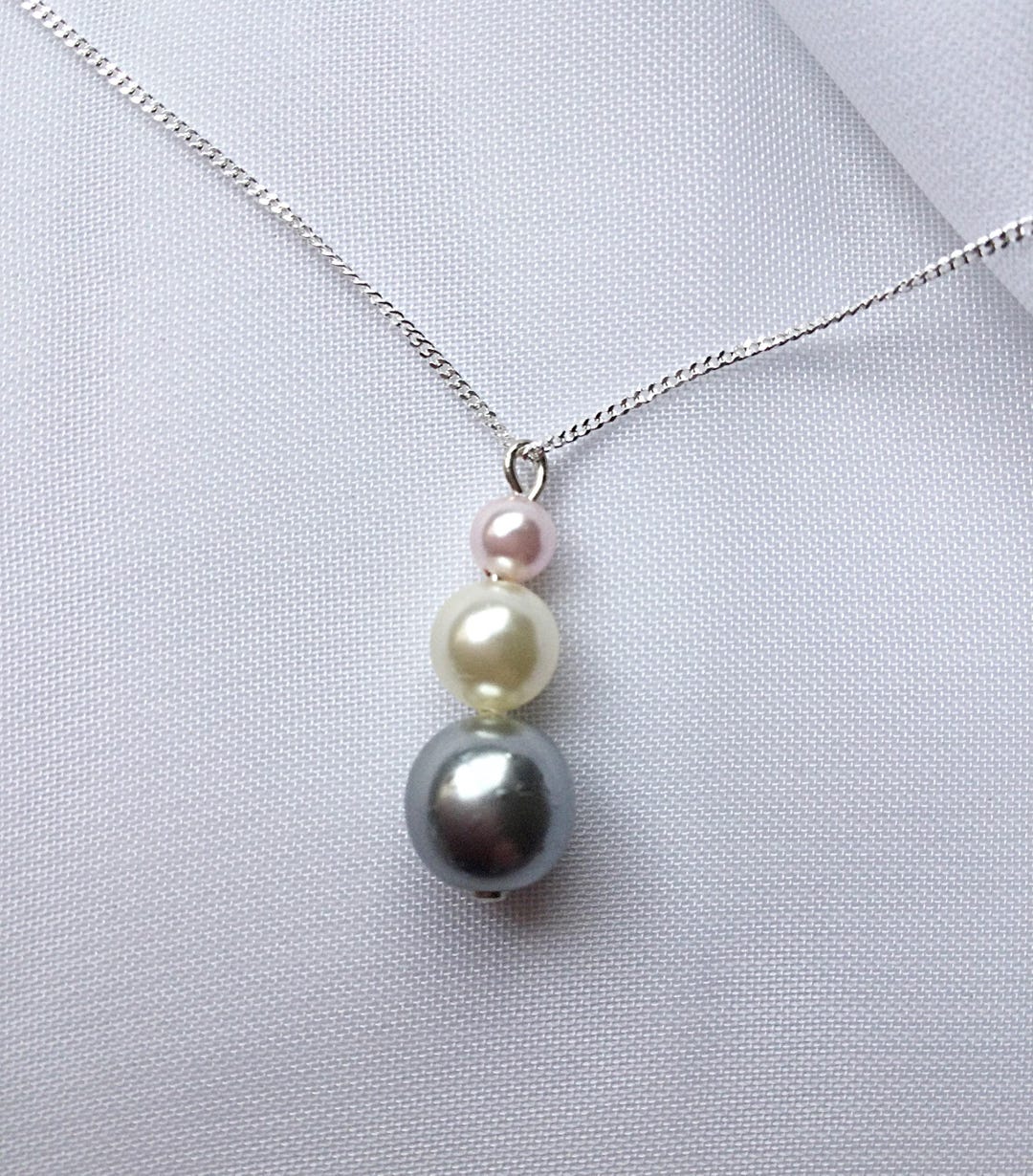 Swarovski Crystal Pearl Necklace: Sterling Silver Chain, Grey White ...