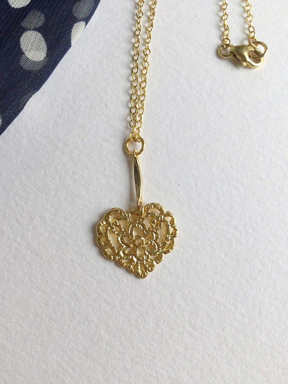 GOLD FILIGREE HEART - Filigree Heart Necklace - Gold Necklace - Heart ...