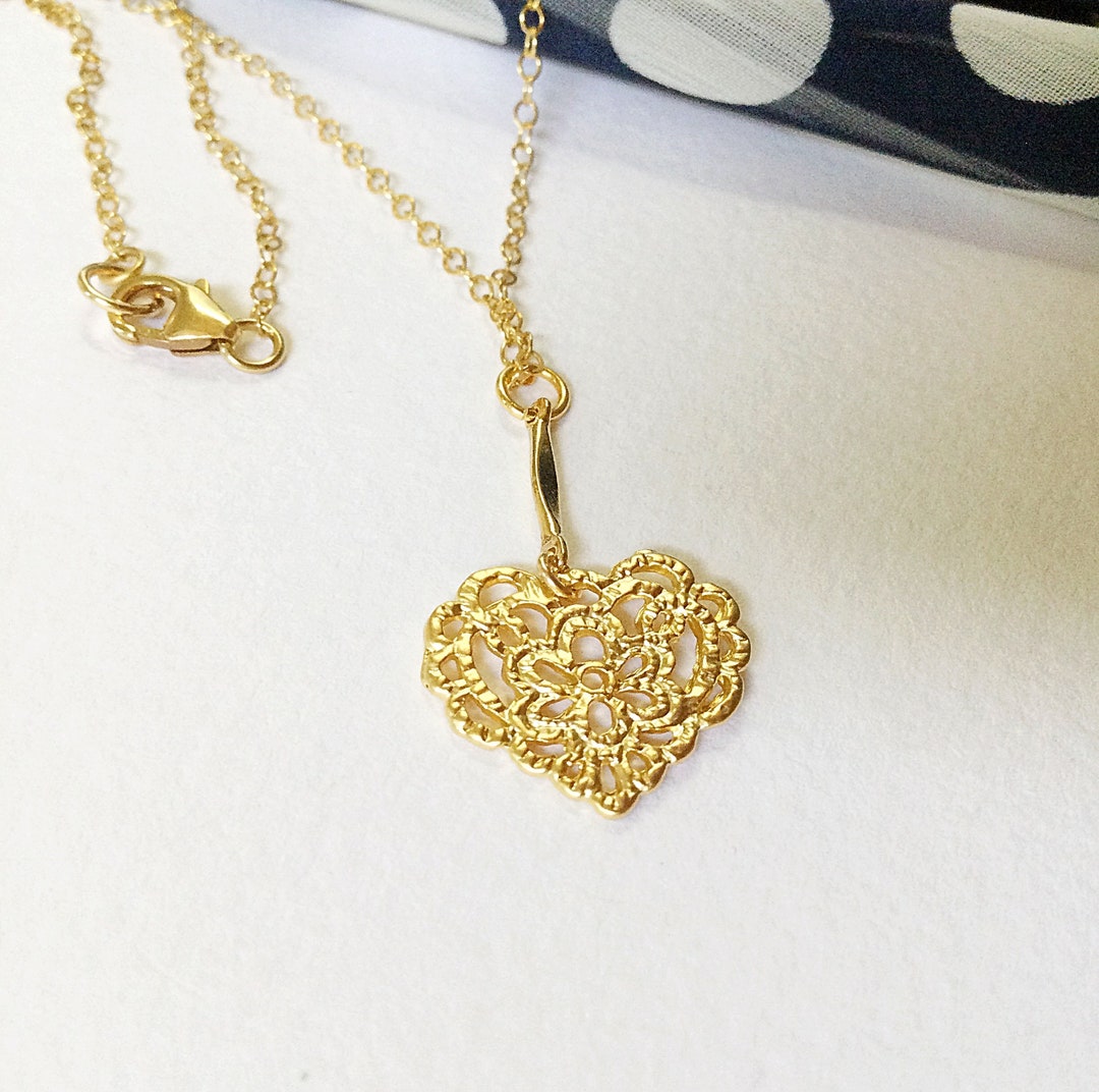 GOLD FILIGREE HEART - Filigree Heart Necklace - Gold Necklace - Heart ...
