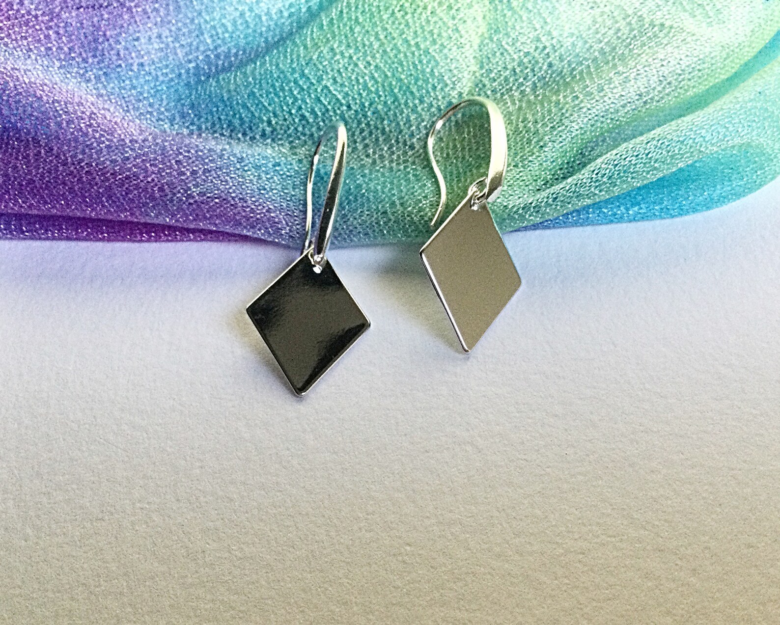 SILVER TAG EARRINGS Silver Rhombus Earrings shiny Silver - Etsy