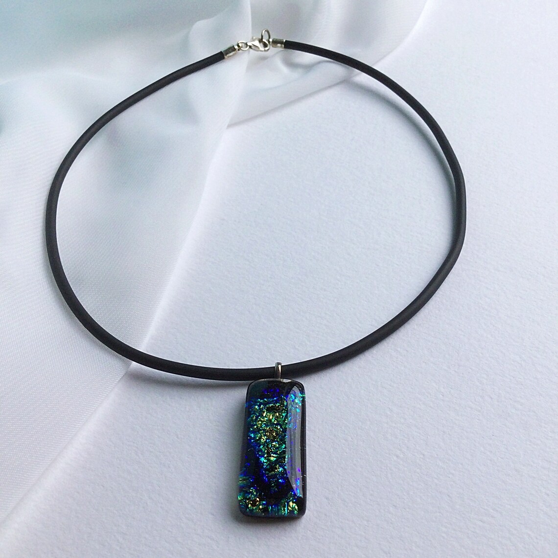 DICHROIC CHOKER Blue Pendant Blue Dichroic Pendant Blue Choker - Etsy