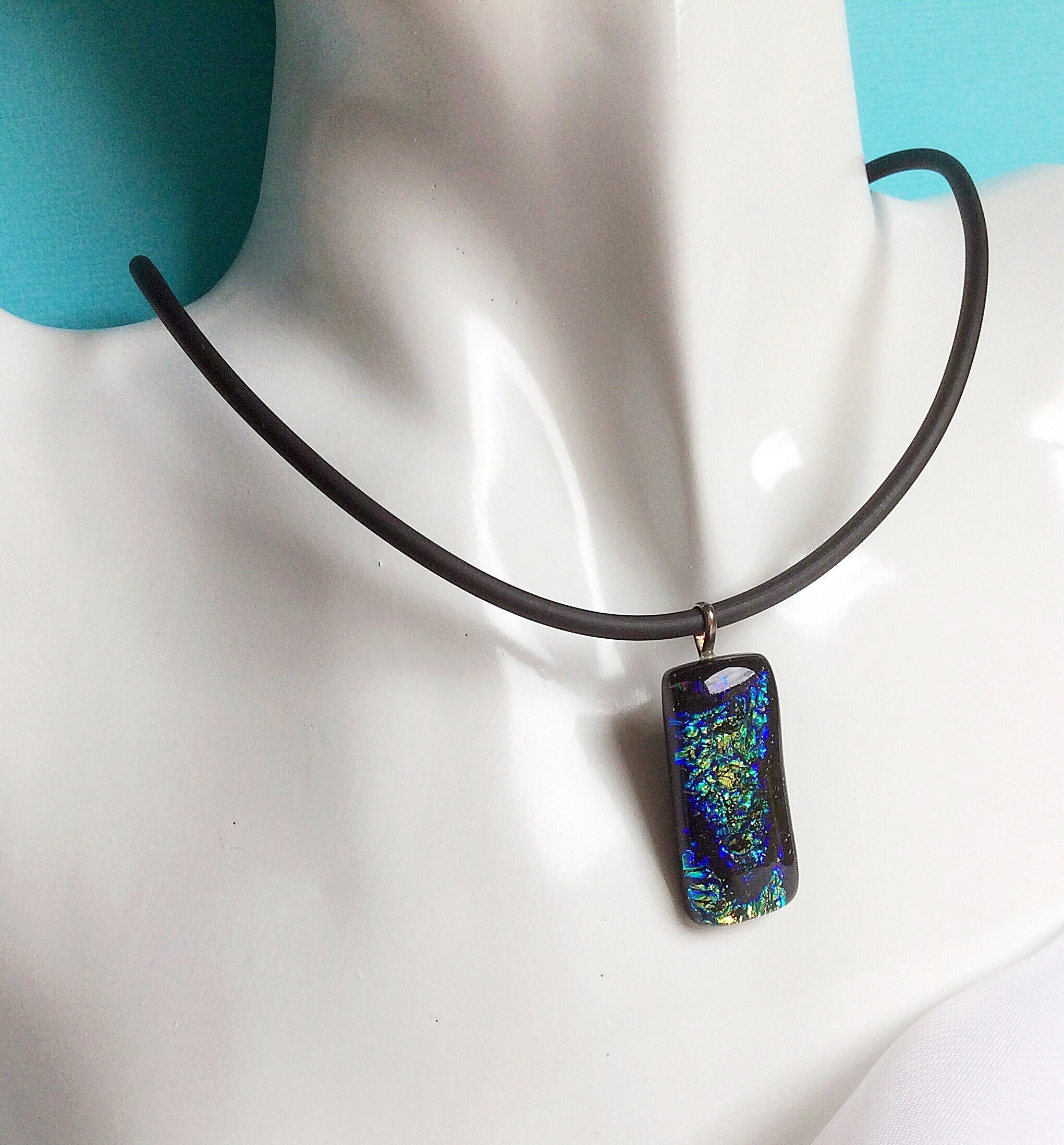DICHROIC CHOKER Blue Pendant Blue Dichroic Pendant Blue Choker - Etsy