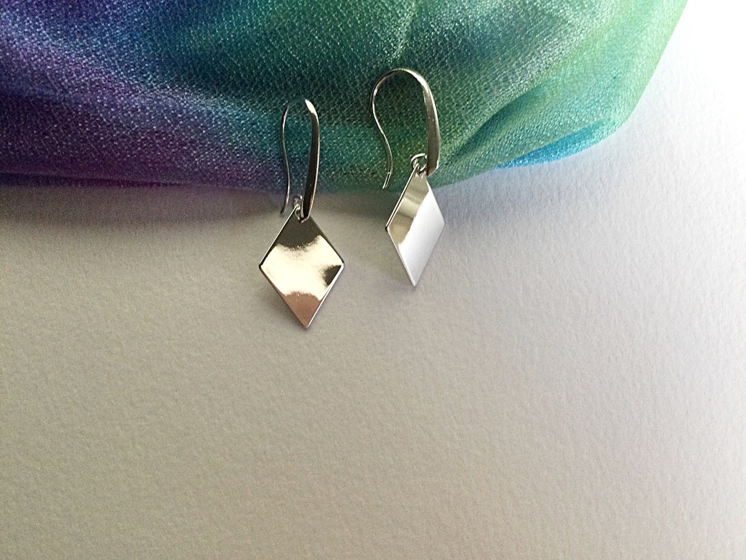 SILVER TAG EARRINGS - Silver Rhombus Earrings -shiny Silver Tag ...