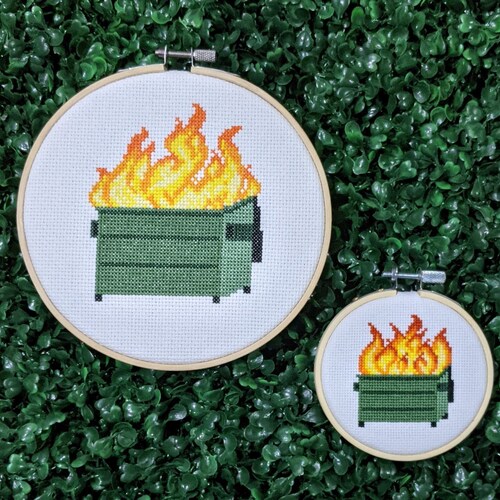 2 Patterns in One Large and Mini Dumpster Fire Cross Stitch - Etsy