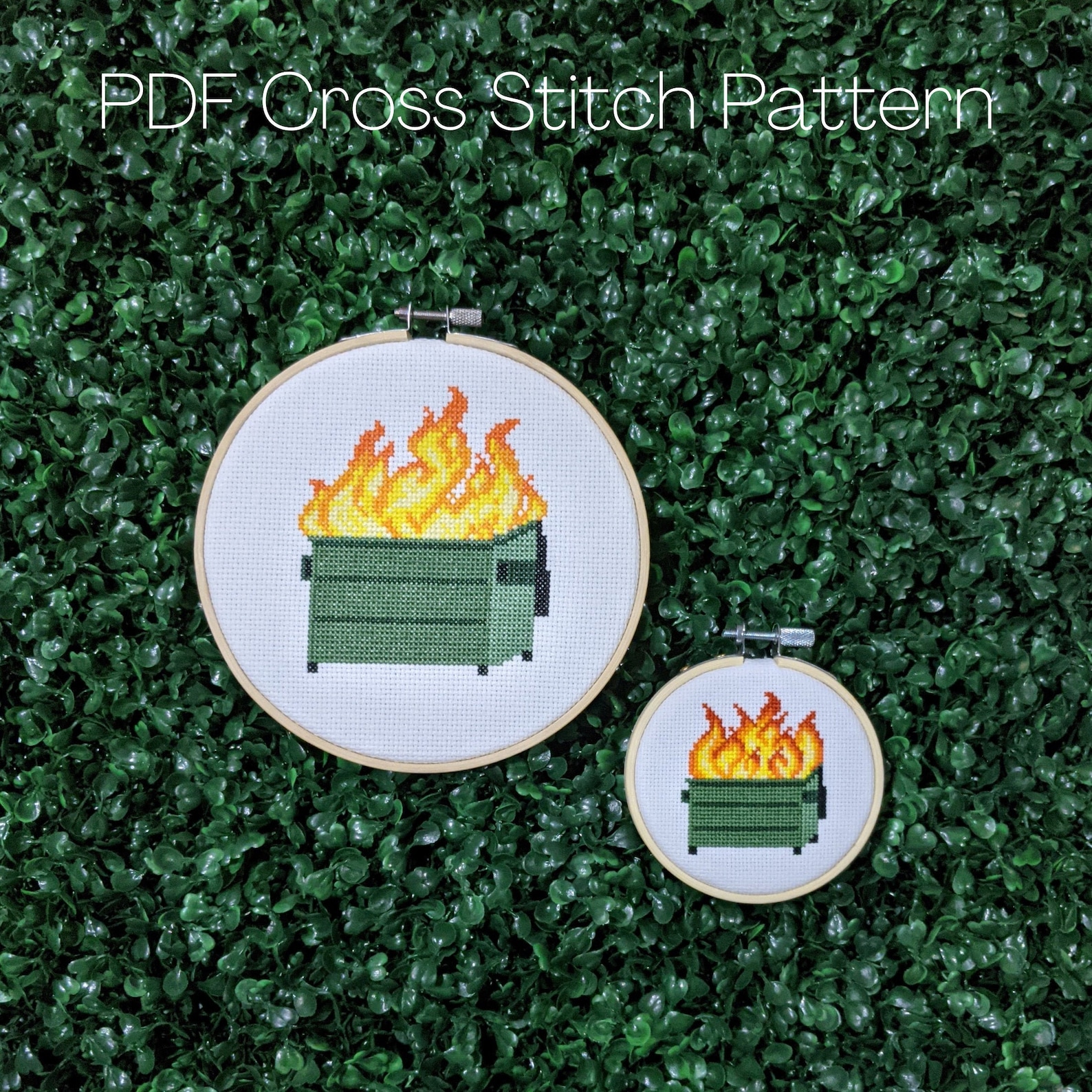 2 Patterns in One Large and Mini Dumpster Fire Cross Stitch - Etsy