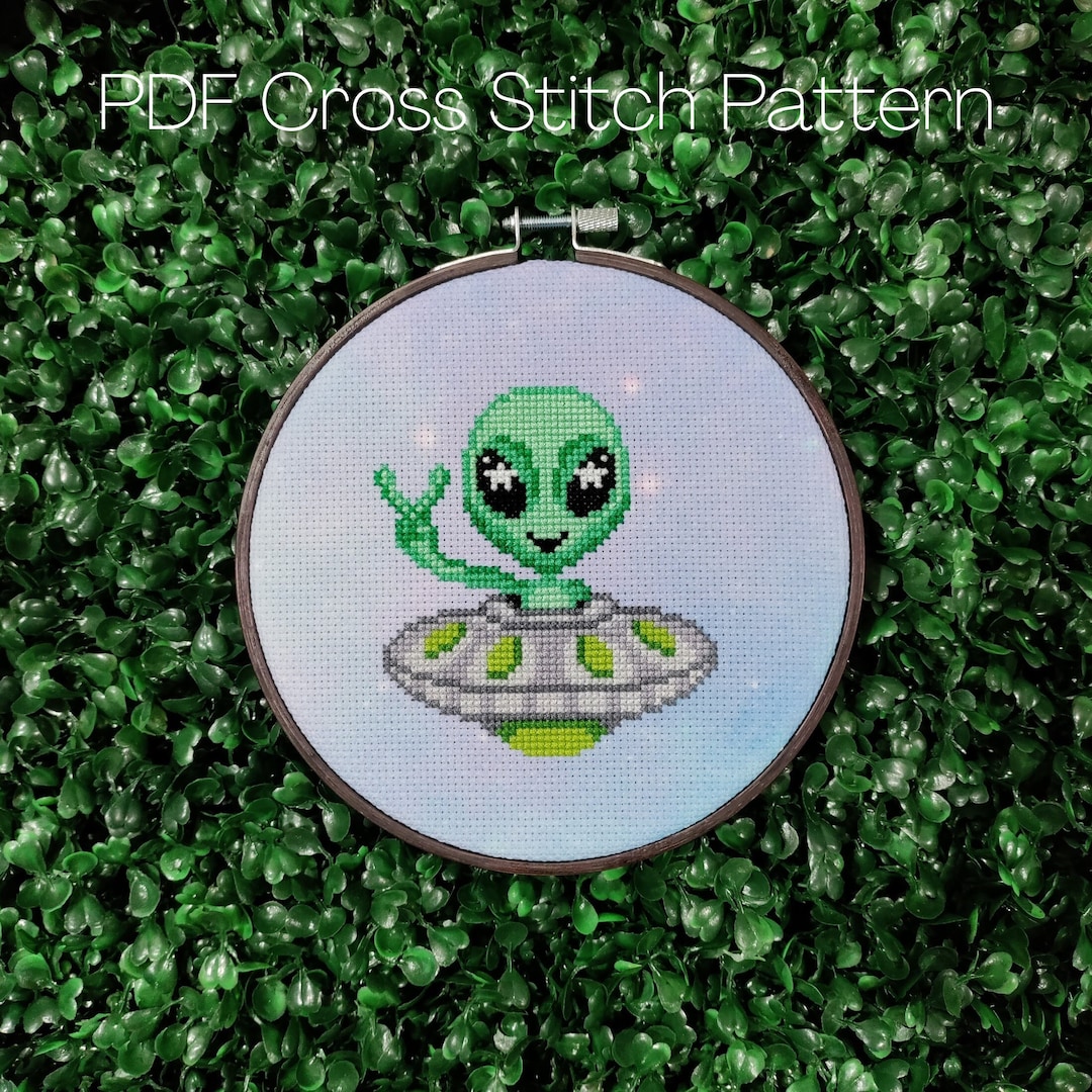 Cute Alien Cross Stitch Pattern, Scifi Embroidery, UFO Peace Space ...