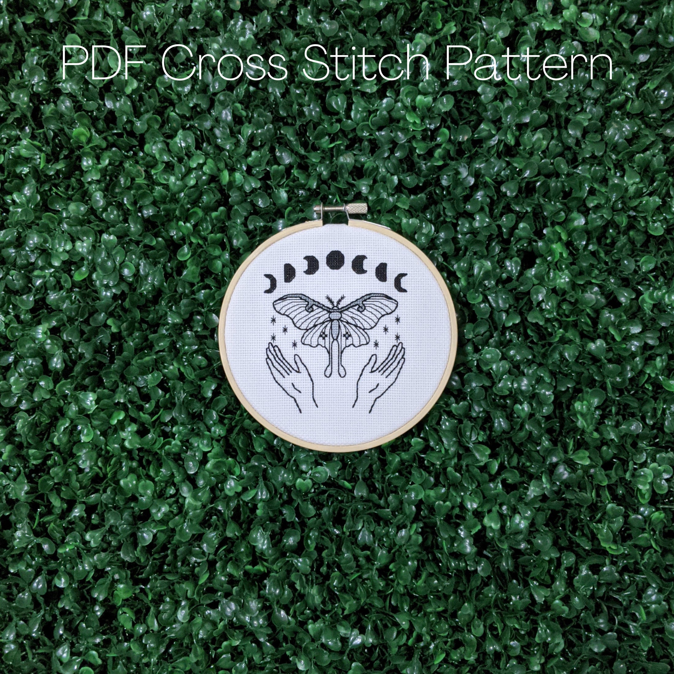 Magic Moth Moon Phase Cross Stitch Pattern, Luna Moth Witchy Chart ...