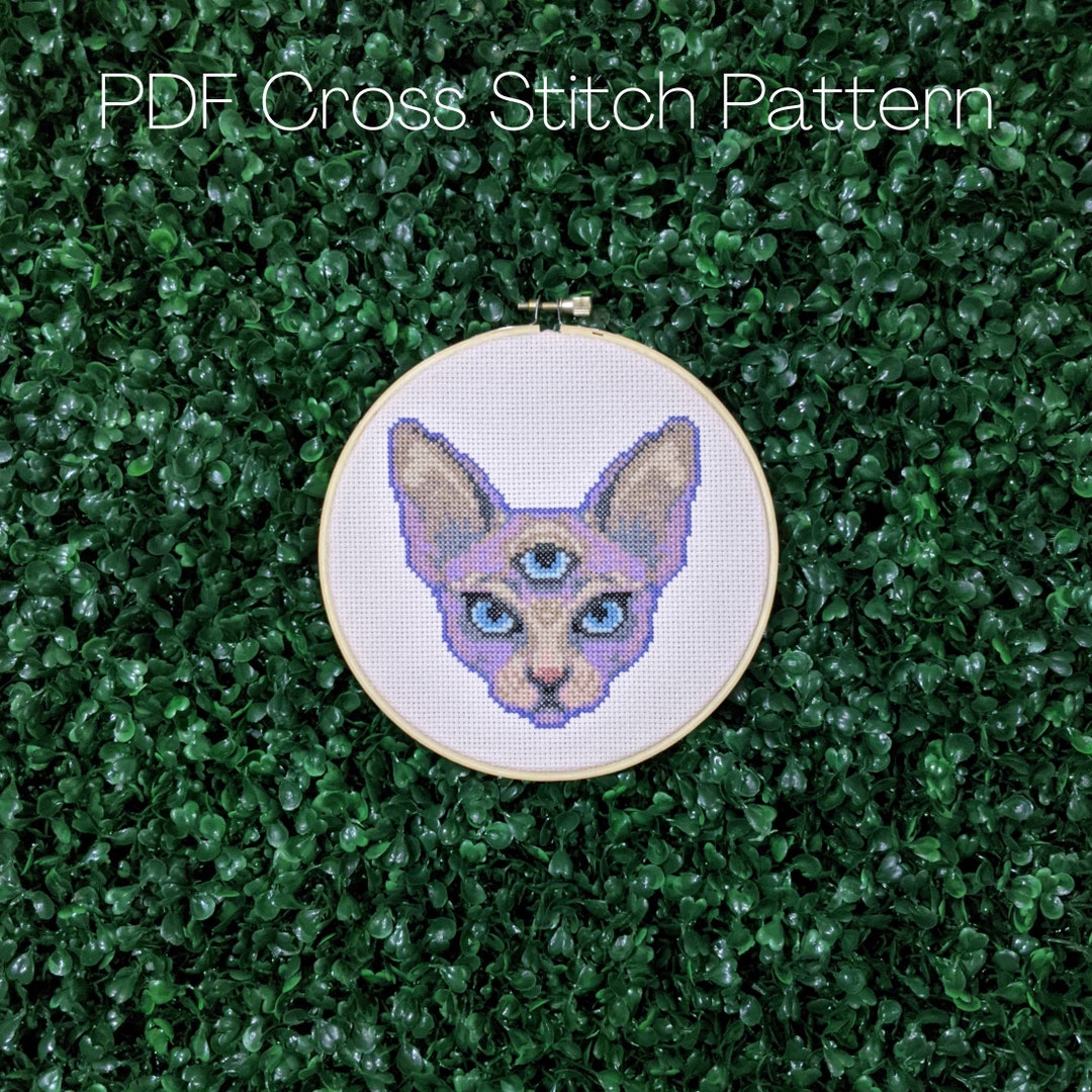 Third Eye Cat Cross Stitch Pattern, All Seeing Kitty Embroidery, Pagan ...