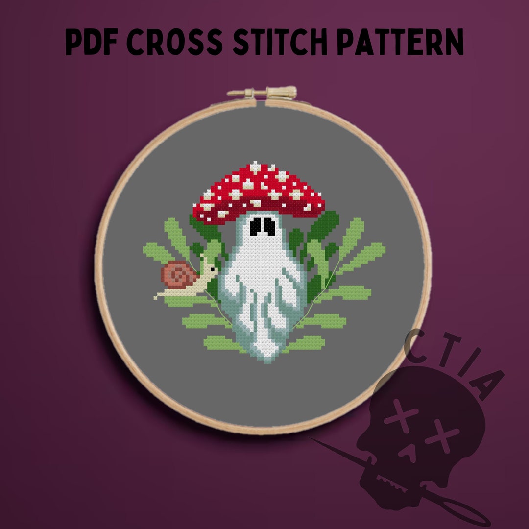 Cute Mushroom Ghost Cross Stitch Pattern, Creepy Spooky Embroidery ...