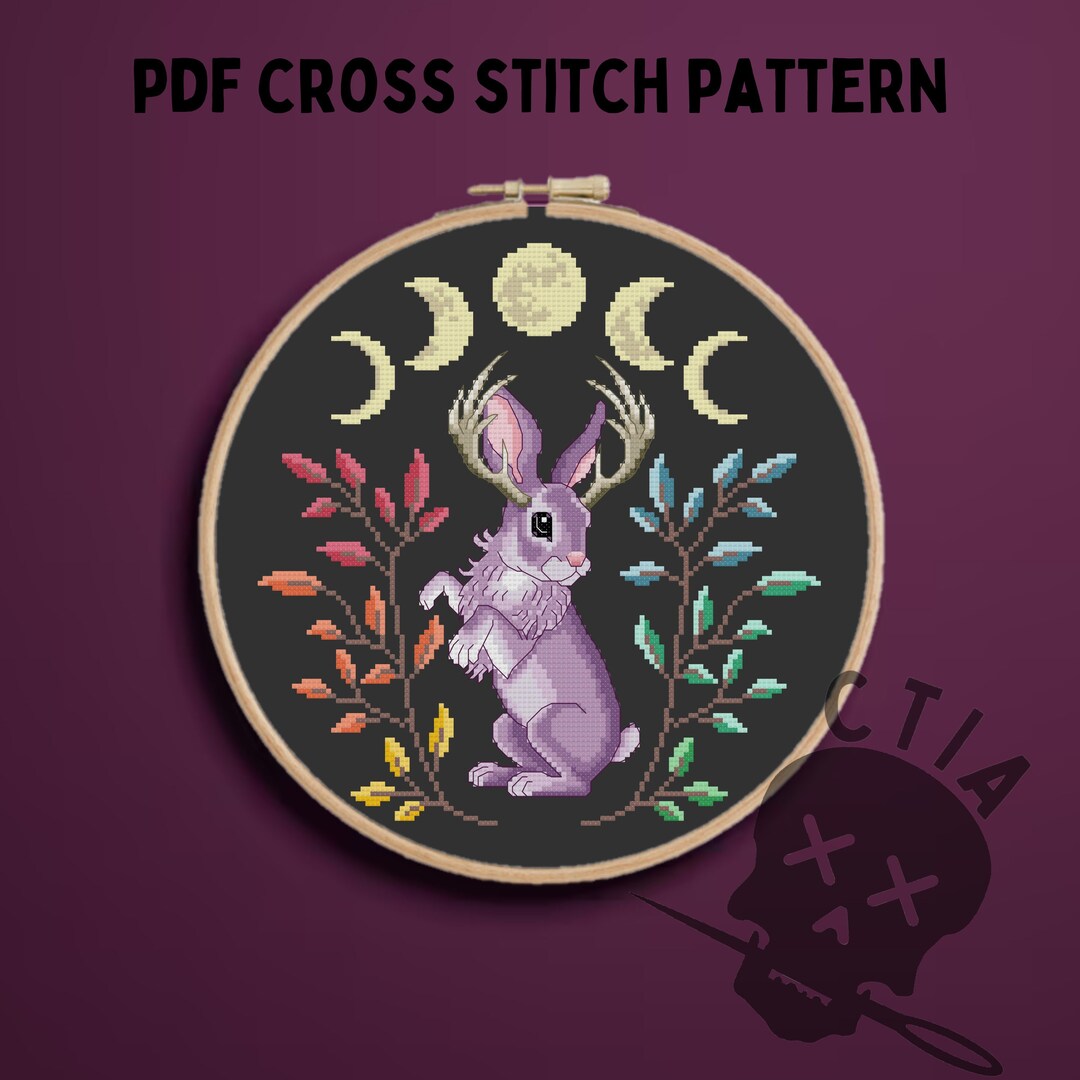 Purple Jackalope Cross Stitch Pattern, Rainbow Pride Embroidery, LGBTQ Chart, Cryptid Creature ...