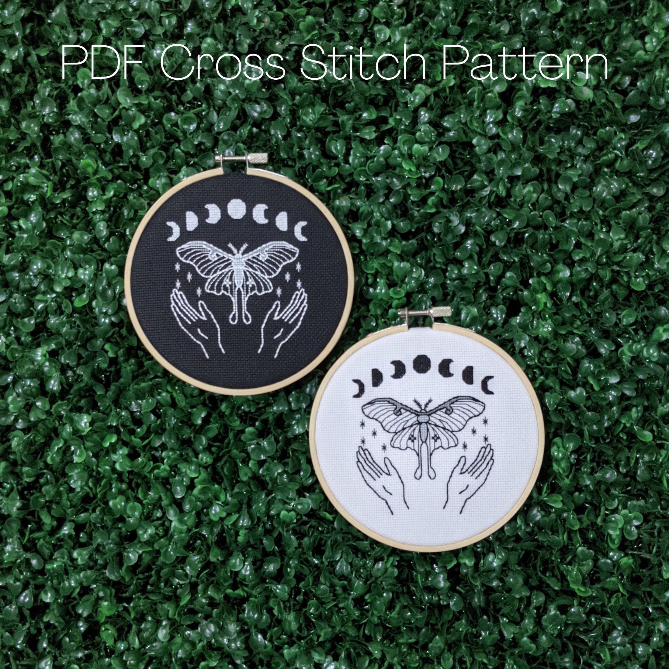 Magic Moth Moon Phase Cross Stitch Pattern, Luna Moth Witchy Chart ...