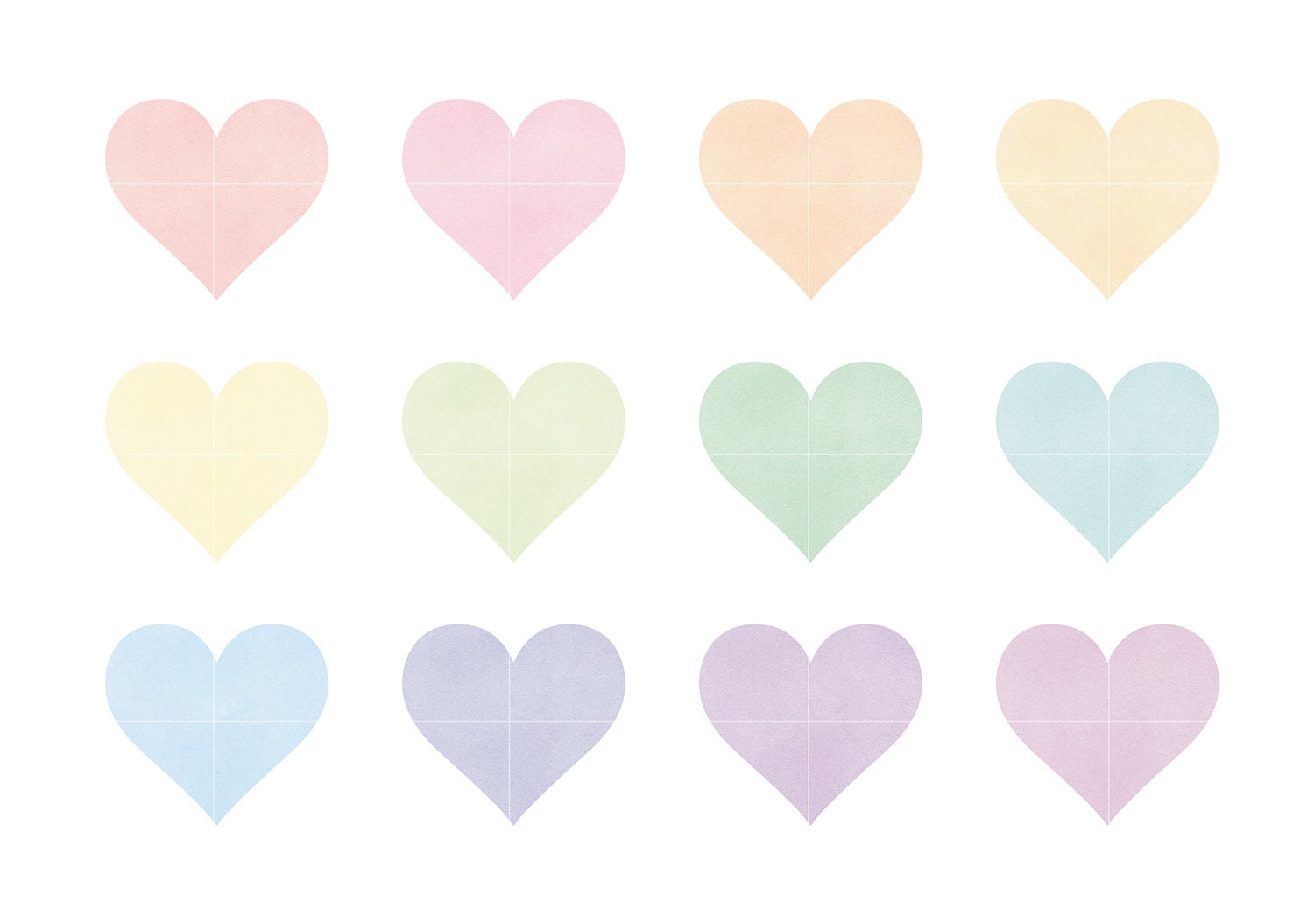 12 Pastel Rainbow Heart Watercolor Cliparts Instant Download | Etsy