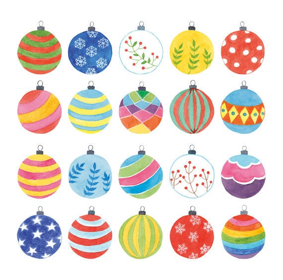 Watercolor Christmas Baubles Clipart Set Instant Download | Etsy