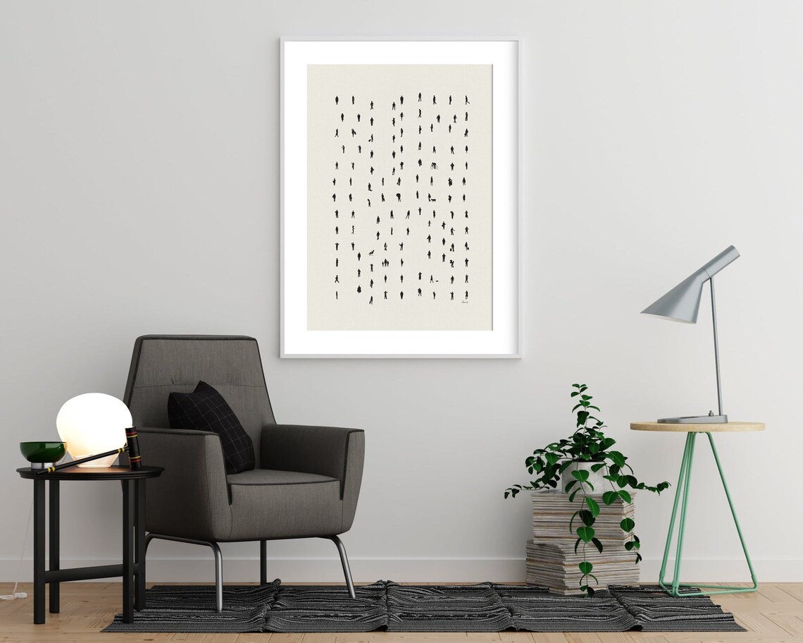 Minimalist People Print Crowd Various People Art | Etsy