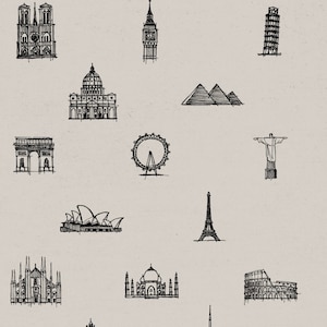 50 Famous Buildings Print, Architecture, Architectural Drawings, Sketch ...
