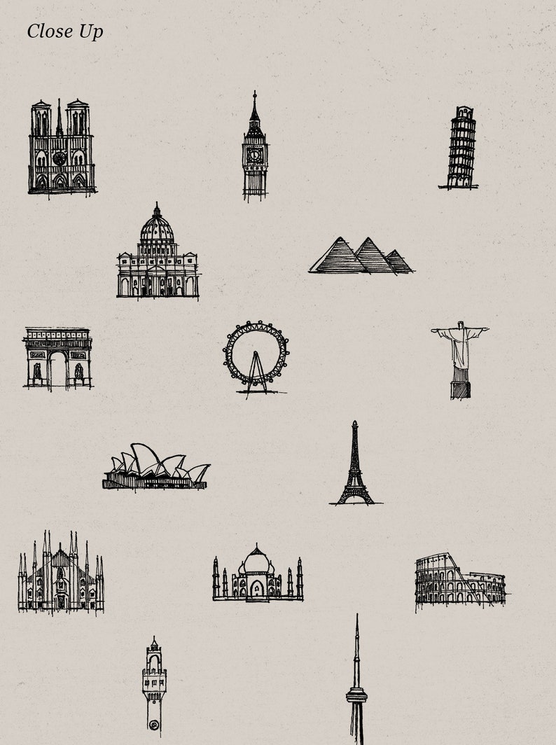 50 Famous Buildings Print Architecture Architectural - Etsy