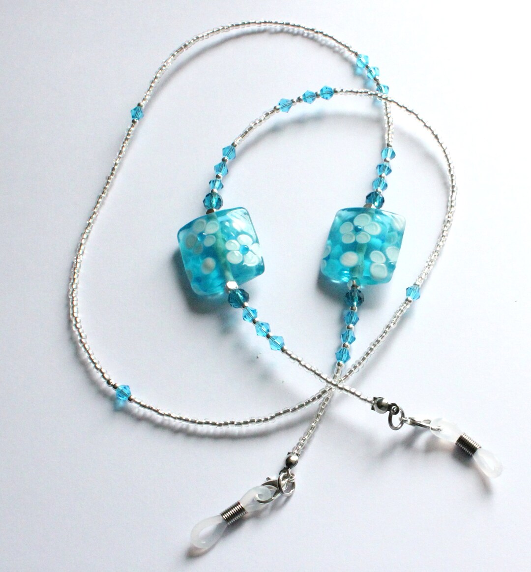 Sky Blue Flower Beads Glasses Chain, Sky Blue Sunglasses Chain, Spectacles Holder, Sunglasses ...