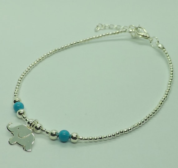 Sterling Silver Elephant Anklet Ankle Bracelet Turquoise Gem | Etsy