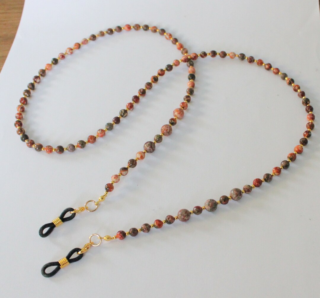 Leopardskin Rhyolite Gemstone Glasses Chain, Leopardskin Sunglasses ...