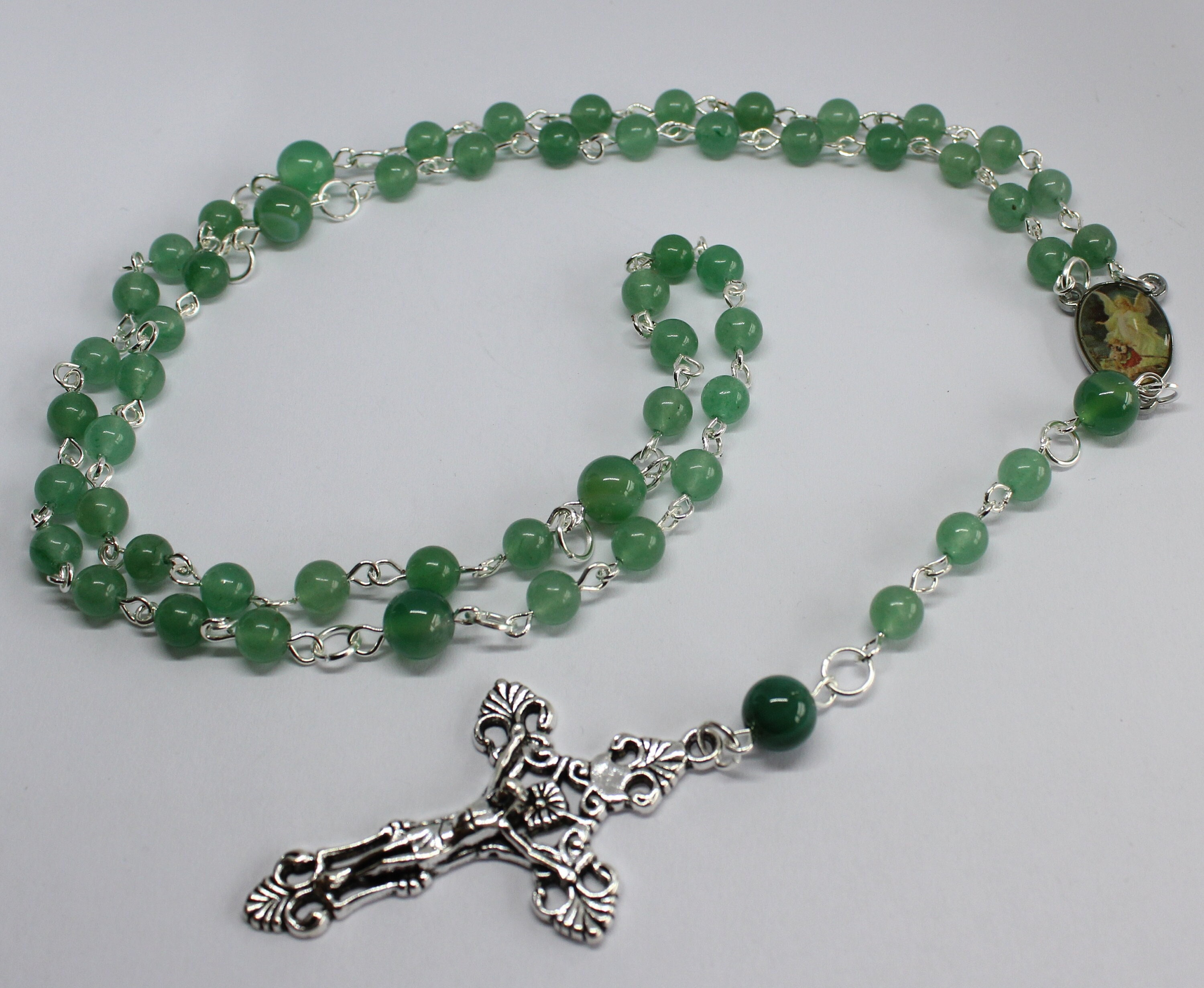 Green Jade Gemstone Rosary Beads, Five Decade Rosary Beads With ...