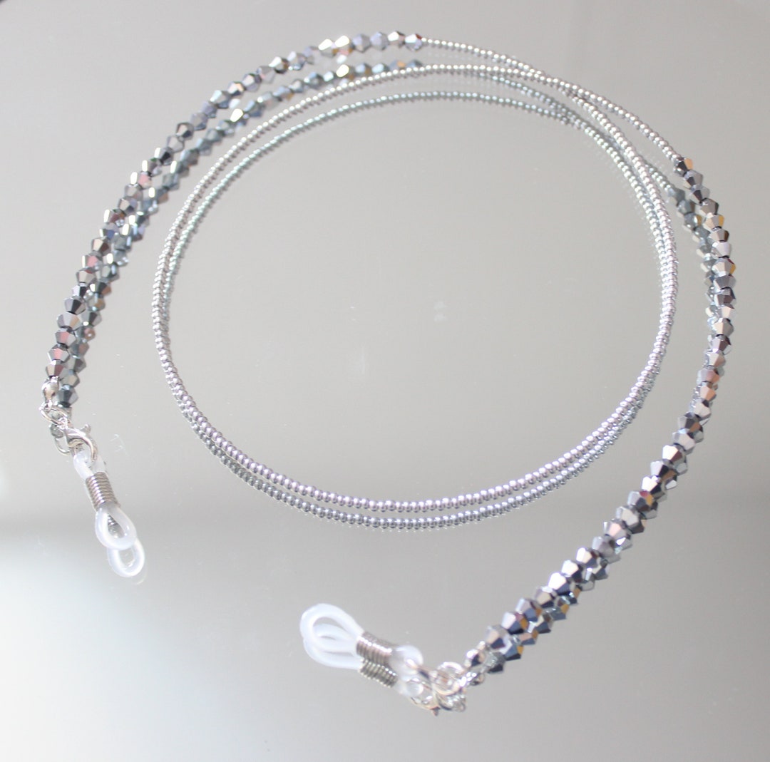 Sparkly Silver Beads Glasses Chain, Silver Tones Spectacles Holder ...