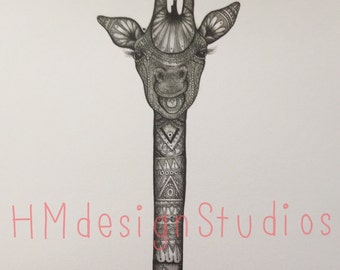 Giraffe Print Zentangle Giraffe Drawing Art Prints Black