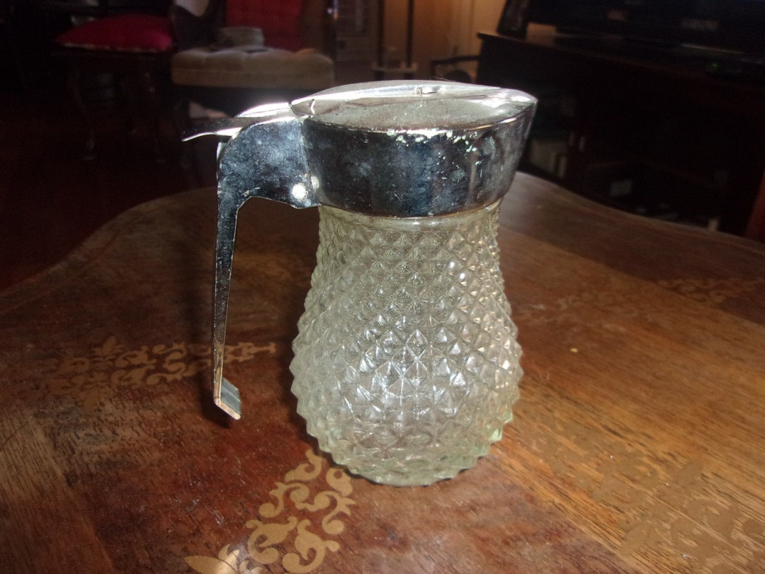 Retro Diner Diamond Point Cut Syrup/sugar Dispenser With Metal Lid ...