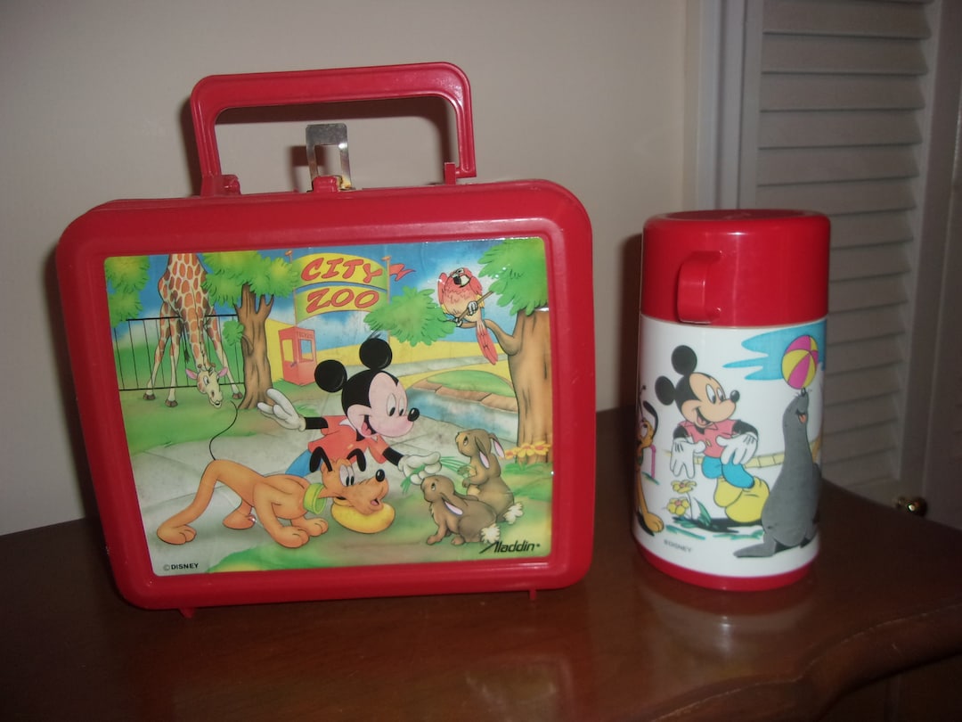 Mickey Mouse "city Zoo" Lunch Box With Thermos by Aladdin -- Plastic - Etsy