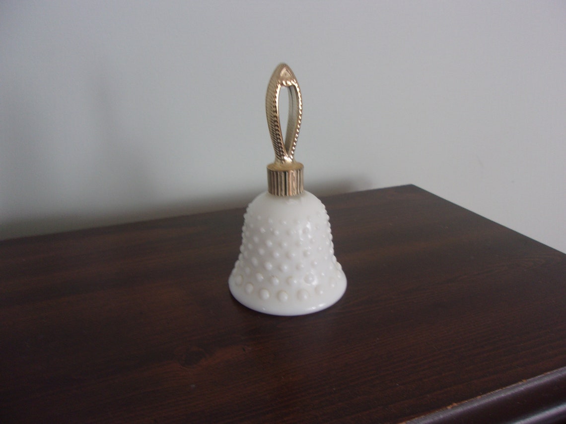 Hobnail Milk Glass Bell With Brass Designed Handle Etsy