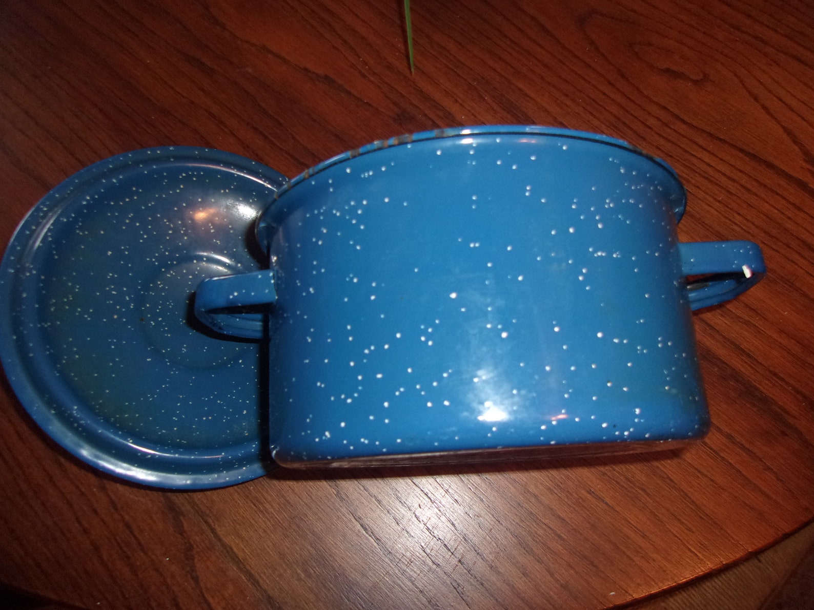 Blue and White Speckled Enamelware Stock Pot With Lid | Etsy