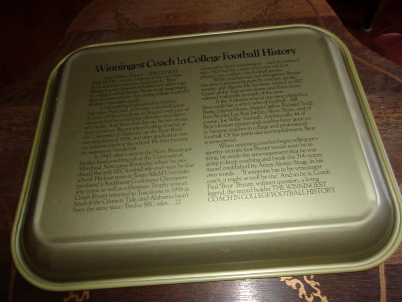 BEAR Bryant Commemorative Tray From Krystal - Alabama Winning Coach - Etsy