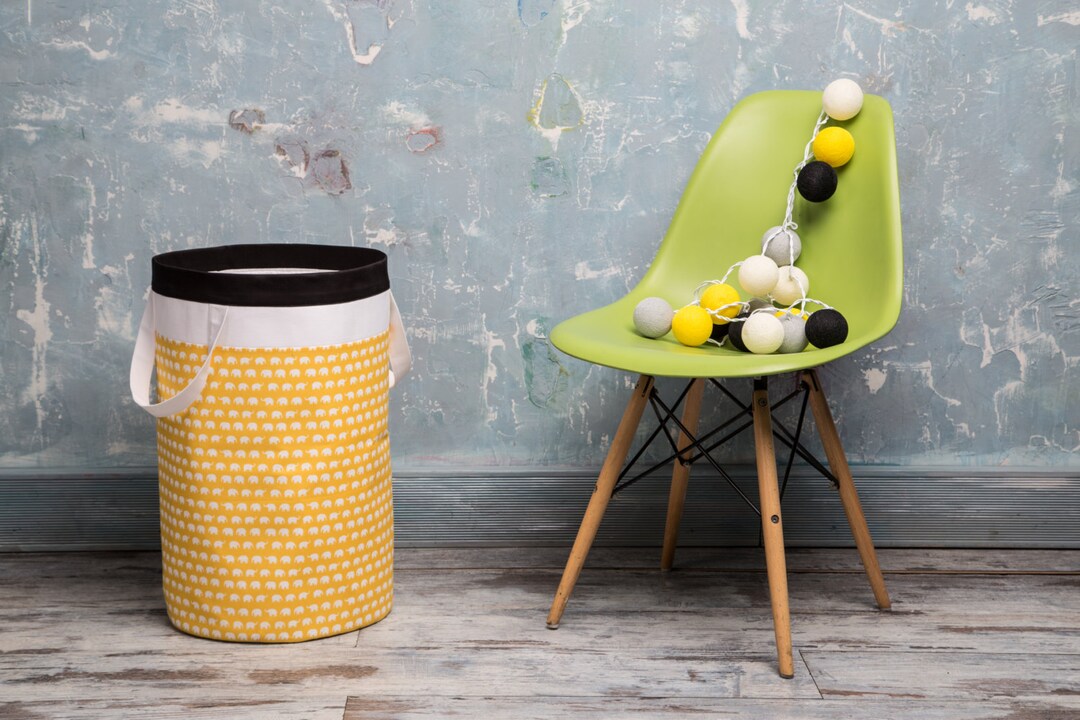 Yellow Elephant Print Basket: Cotton Toy Storage, Nursery Decor - Etsy