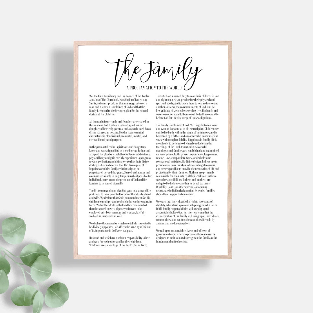The Family Proclamation, the Family A Proclamation to the World ...