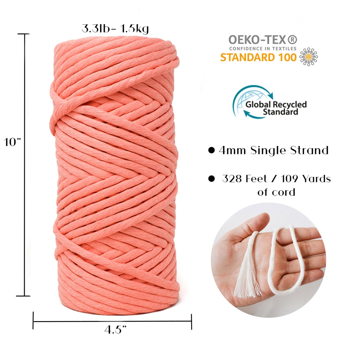 Jumbo 8 Mm Macrame Cotton Cord Recycled Cotton 8mm Single | Etsy