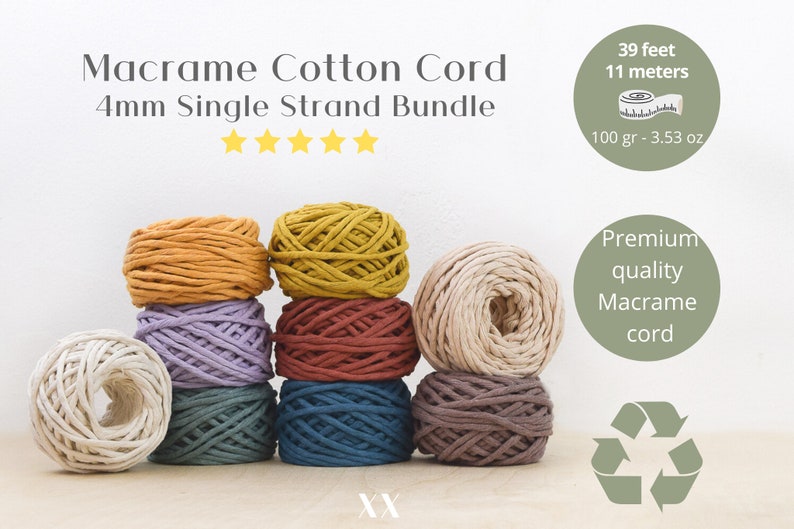 GANXXET MACRAME COTTON Cord 4mm 75 Ft Bundles Single Strand - Etsy