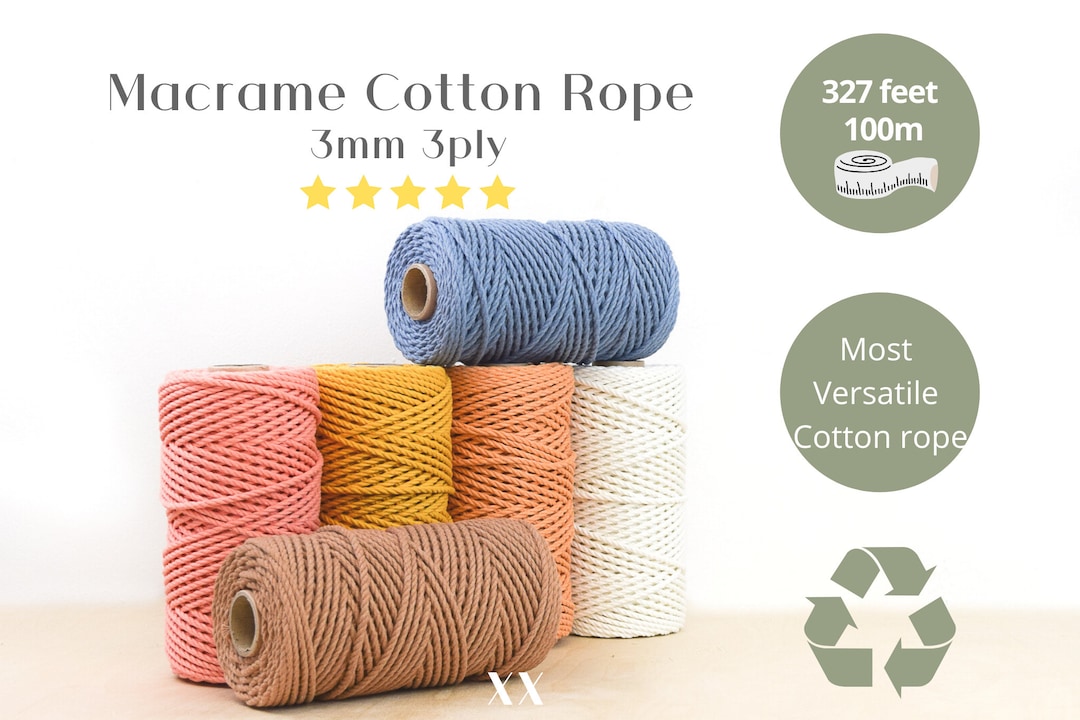 GANXXET MACRAME Cotton Cord - 3 Mm 3 Strands ; Recycled Cotton Rope ...