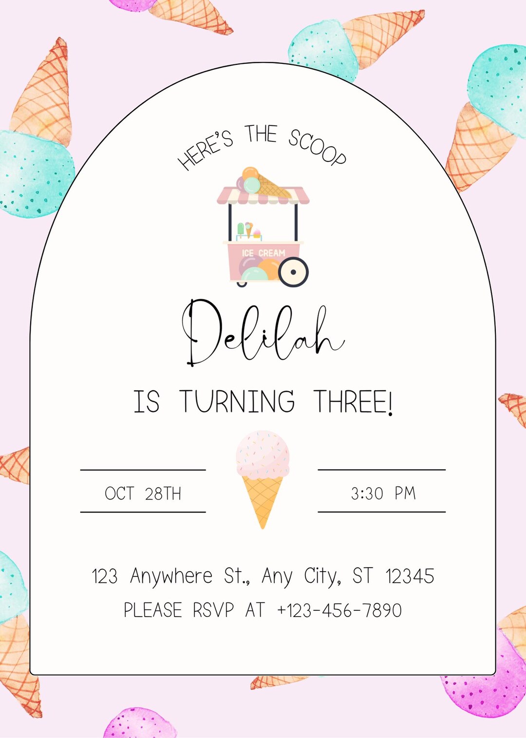 Ice Cream Birthday Invitation - Etsy