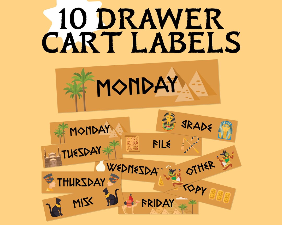 Egypt 10 Drawer Rolling Cart Labels | Classrooms Egypt Classroom Decor ...