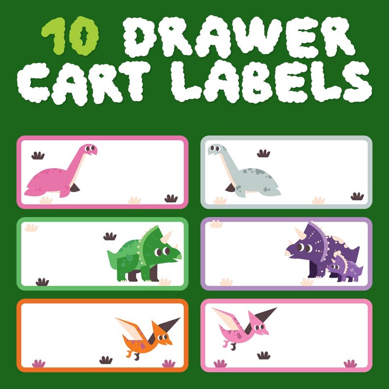 Dinosaur 10 Drawer Rolling Cart Labels | Dinosaur Classroom Decor and ...