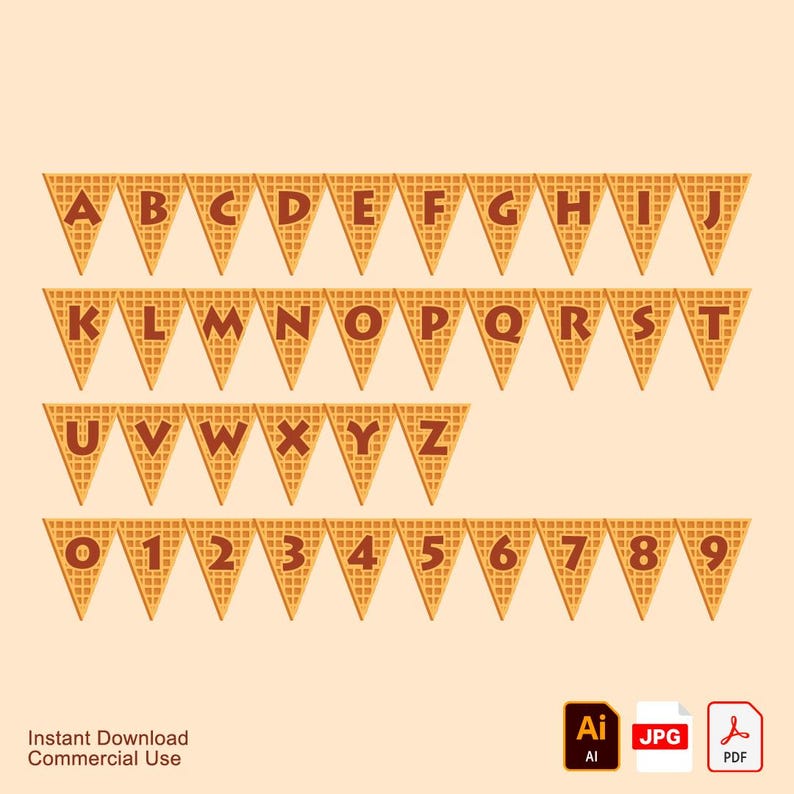 Waffle Cone Alphabet and Number Banners | Ice Cream Classroom Decor and ...