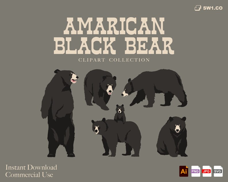 American Black Bear Clipart Bundle | INSTANT DOWNLOAD | Commercial Use ...