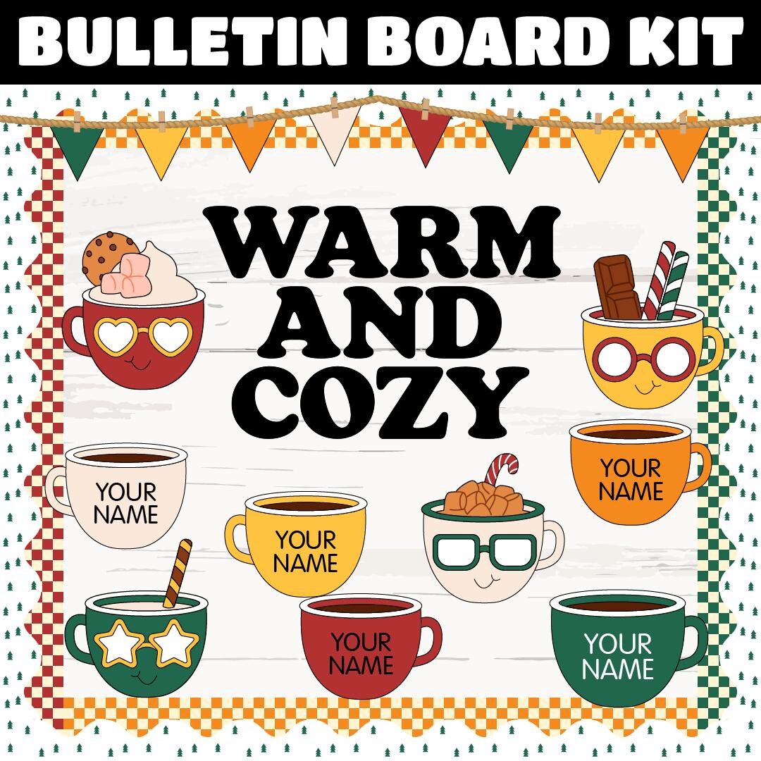 Cozy Christmas Bulletin Board Kit | Holiday Bulletin Board Kit | Retro ...