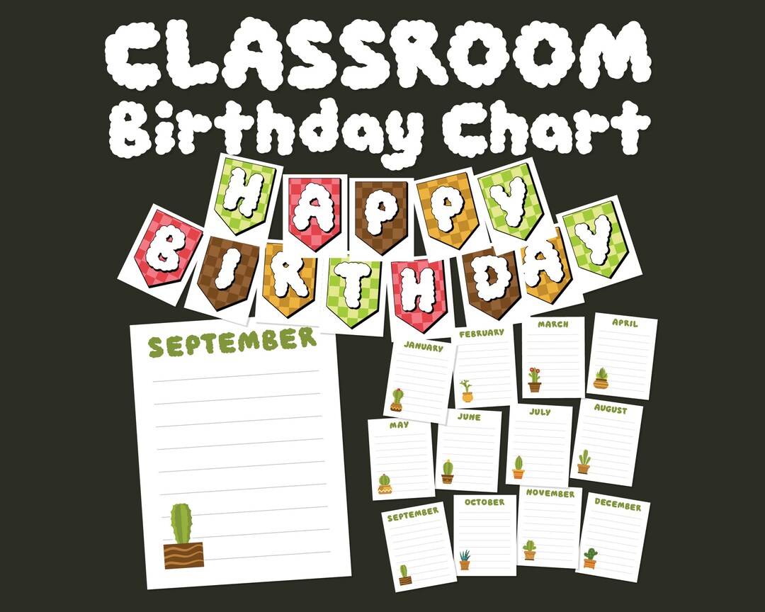 Our Cactus Themed Printable Decorative Birthday Chart for Classrooms ...