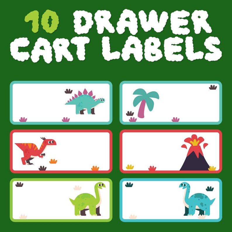 Dinosaur 10 Drawer Rolling Cart Labels | Dinosaur Classroom Decor and ...